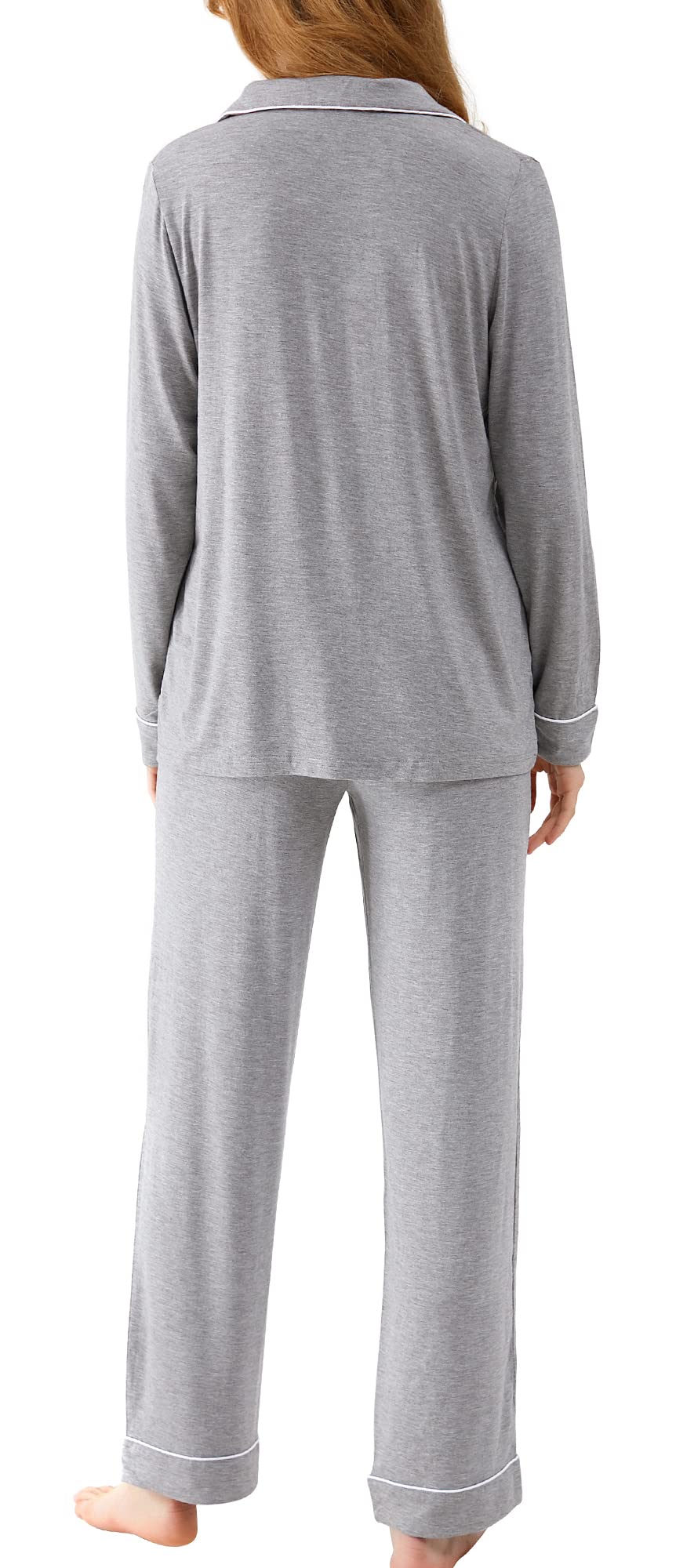 WiWi Viscose from Bamboo Pajamas Set for Women Soft Long Sleeve Button Down Sleepwear Plus Size Pj Lounge Sets S-3X, Heather Grey, 3X
