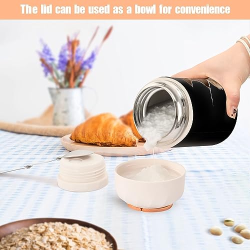 CUPADA Cat Funny Food Jar, Black Paper Hole Insulated Hot Food Jars Vacuum 17OZ with Folding Spoon for Work Trip Picnic Camping