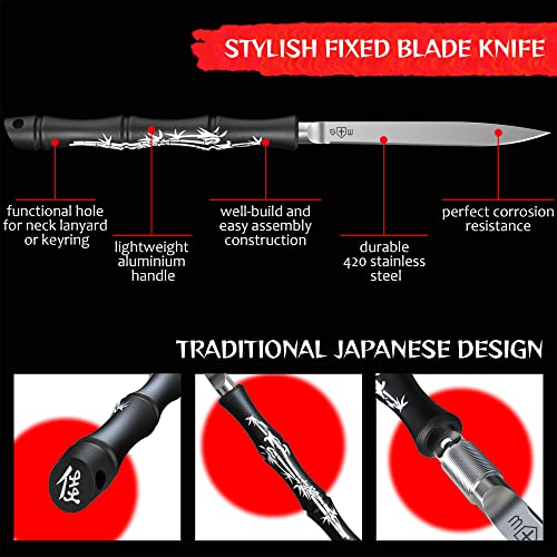 Bundle of 2 Items - Pocket Knife - Tactical Folding Knife - Small Black Fixed Tactical Hobby Work Mini Knofe for Men Women - Folding EDC Knife - Kubaton Stocking Stuffers for Men - Secret Santa Gift