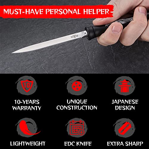 Bundle of 2 Items - Pocket Knife - Tactical Folding Knife - Small Black Fixed Tactical Hobby Work Mini Knofe for Men Women - Folding EDC Knife - Kubaton Stocking Stuffers for Men - Secret Santa Gift