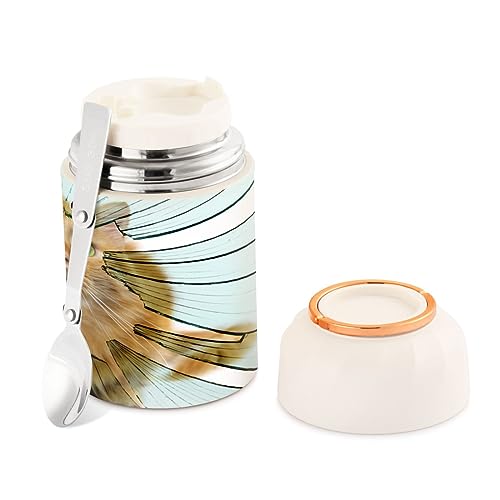 CUPADA Ginger Cat Lovely Food Jar, Broken Glass Design Insulated Hot Food Jars Vacuum 17OZ with Folding Spoon for Work Trip Picnic Camping