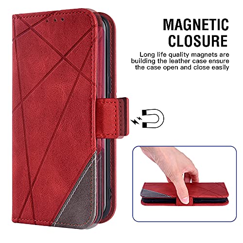 Compatible with OnePlus Nord N200 5G Wallet Case and Tempered Glass Screen Protector Flip Card Holder Stand Cell Phone Cover for One Plus N 200 G5 1 Plus 200N 1plus One+ 1+ N2005G 2021 Women Men Red