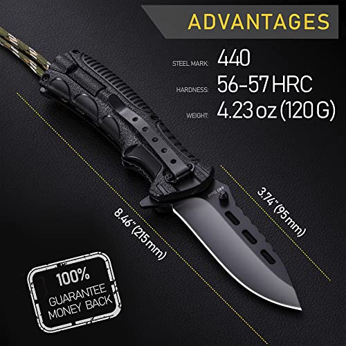 Bundle of 2 Items - Pocket Knife - Tactical Folding Knife - Small Black Fixed Tactical Hobby Work Mini Knofe for Men Women - Folding EDC Knife - Kubaton Stocking Stuffers for Men - Secret Santa Gift