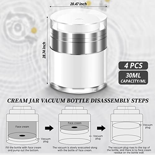 Cream Jar Vacuum Bottle, 4Pcs Refillable Airless Pump Jars with Pump Lid, Portable Travel Airless Cosmetic Container for Cream and Lotion, 1 oz