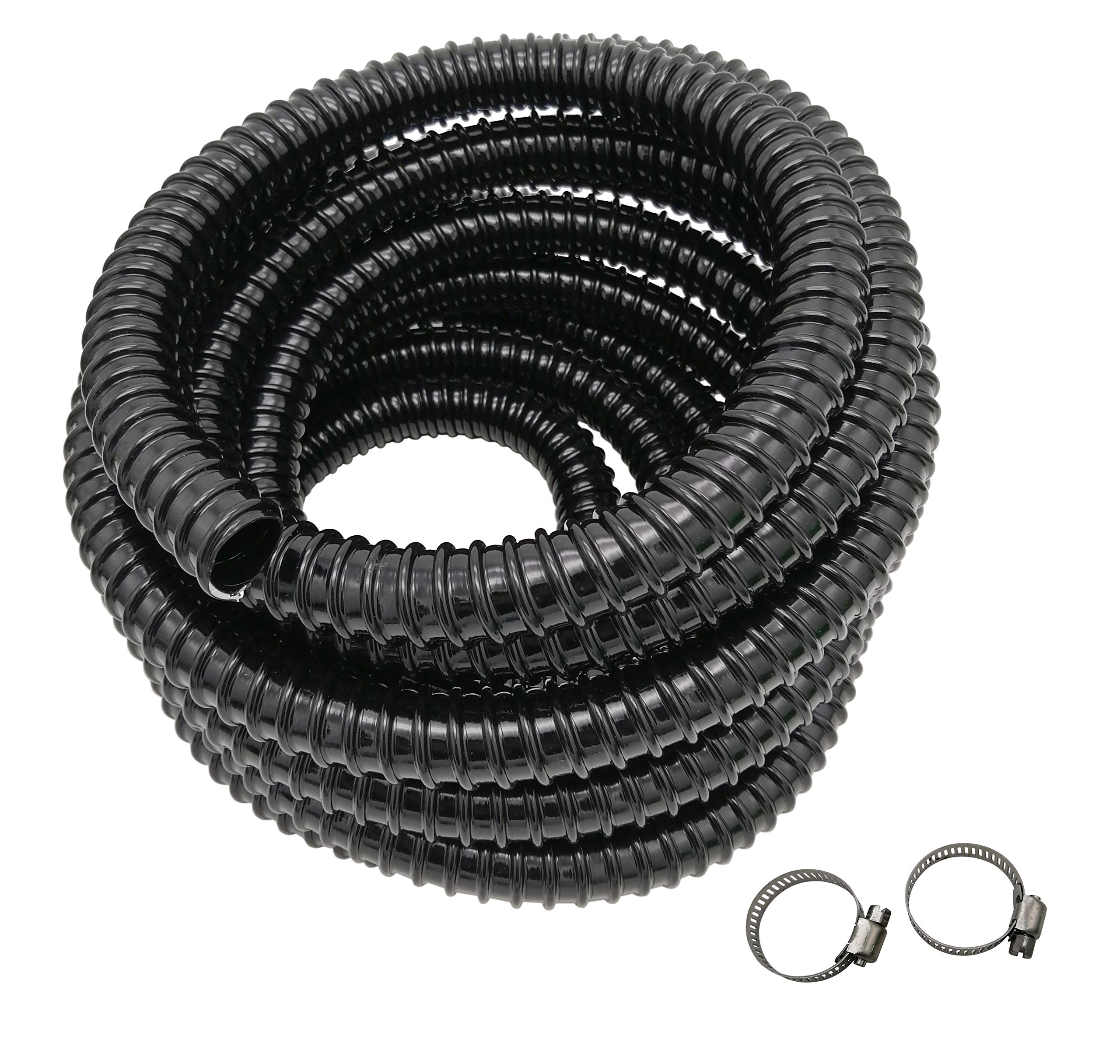 NBLYD 1 Inch ID Corrugated Pond Tubing Aquarium Hose Waterfall Pond Hose PVC Tubing 20 Feet, Black