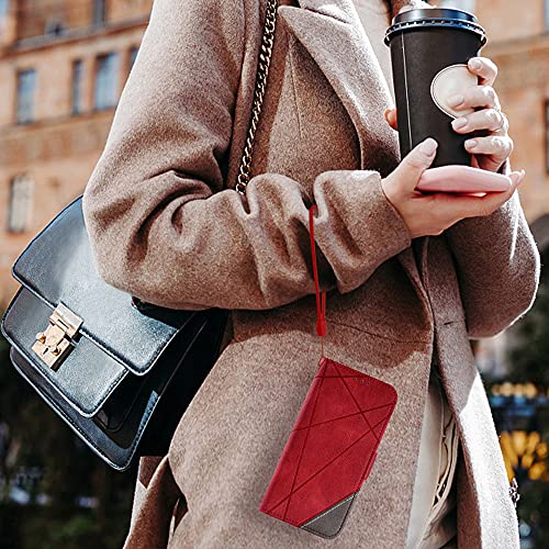 Compatible with OnePlus Nord N200 5G Wallet Case and Tempered Glass Screen Protector Flip Card Holder Stand Cell Phone Cover for One Plus N 200 G5 1 Plus 200N 1plus One+ 1+ N2005G 2021 Women Men Red