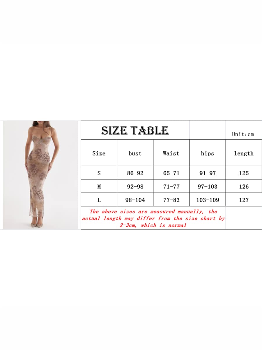 Women' Summer Floral Maxi Dress Vintage Spaghetti Strap Backless Bodycon Long Dresses Evening Party Midi Dress (Retro Brown, L)