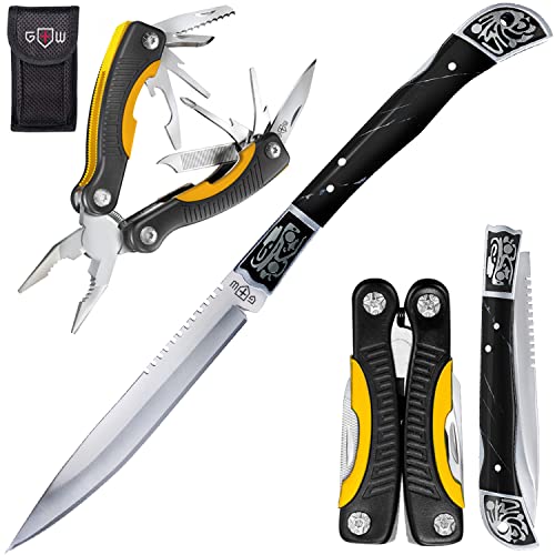 Bundle of 2 Items - Mini Multitool Knife 12 in 1 - Small Pocket Multi Tool with Knife and Pliers - Best Pocket Knife for Urban Work Hobby Unboxing - Stocking Stuffers for Men - Gift for Men and Women