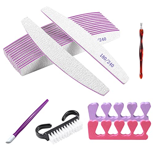 21 Pcs Professional Nail Files Set,16 Pcs Double Sided 180/240 Grits Long Lasting Polisher Washable Emery Boards for Acrylic & Natural Nails,Manicure Nail Styling Tool for Home and Salon Use