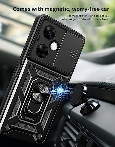Jusy Case for Oneplus Nord N30 5G with 2 HD Screen Protector, Slide Camera Cover, Kickstand Ring, Magnetic Rugged Drop Protection Phone Cover for 1+ Nord N30 5G (Black)