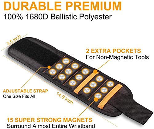 Magnetic Wristband, Perfect for Dad, Tool Belt with 15 Magnets for Holding Screws, Nails, Drill Bits, Cool Gadgets for Men, Women, Dad, Husband, Carpenters(red)1