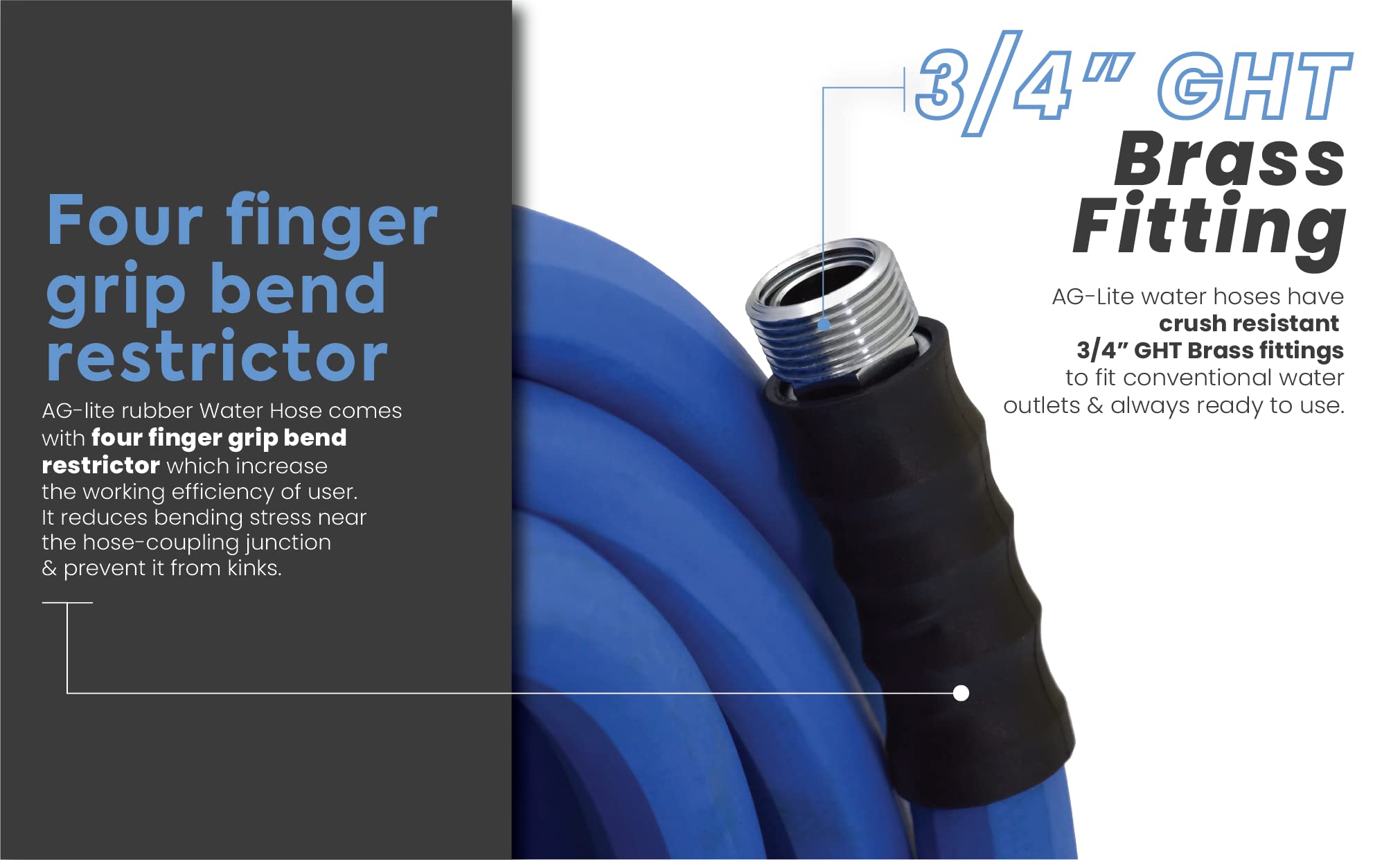 AG-LITE BSALONE100 1" x 100' Hot/Cold Water Rubber Garden Hose, 100% Rubber, Ultra-Light, Super Strong, 500 PSI, 50F to 190F Degrees, High Strength Polyester Braided, 2x Water Flow