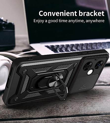 Jusy Case for Oneplus Nord N30 5G with 2 HD Screen Protector, Slide Camera Cover, Kickstand Ring, Magnetic Rugged Drop Protection Phone Cover for 1+ Nord N30 5G (Black)
