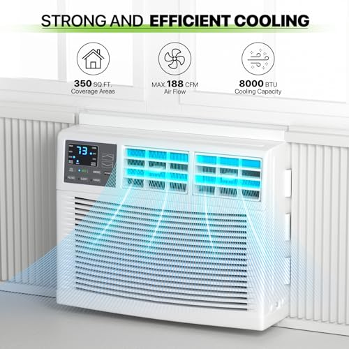 Magshion 8000 BTU Window Air Conditioner with Remote & App Control, 6 Modes β Cool, Dry, Auto-Restart, Fan, Sleep, Cools Rooms up to 350 Sq. Ft., Quiet AC Unit with Easy Install Kit