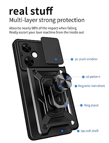 Jusy Case for Oneplus Nord N30 5G with 2 HD Screen Protector, Slide Camera Cover, Kickstand Ring, Magnetic Rugged Drop Protection Phone Cover for 1+ Nord N30 5G (Black)