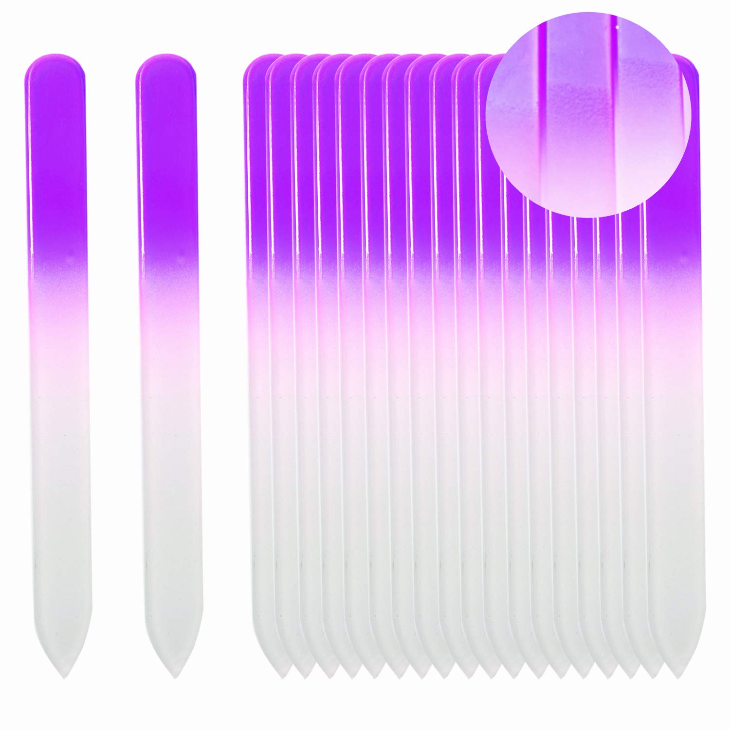 SIUSIO Set of 20 Professional Crystal Glass Nail Files Buffer Manicure Gradient Rainbow Color for Nail polishing - Best for Fingernail & Toenail Care(Pink) (Purple)