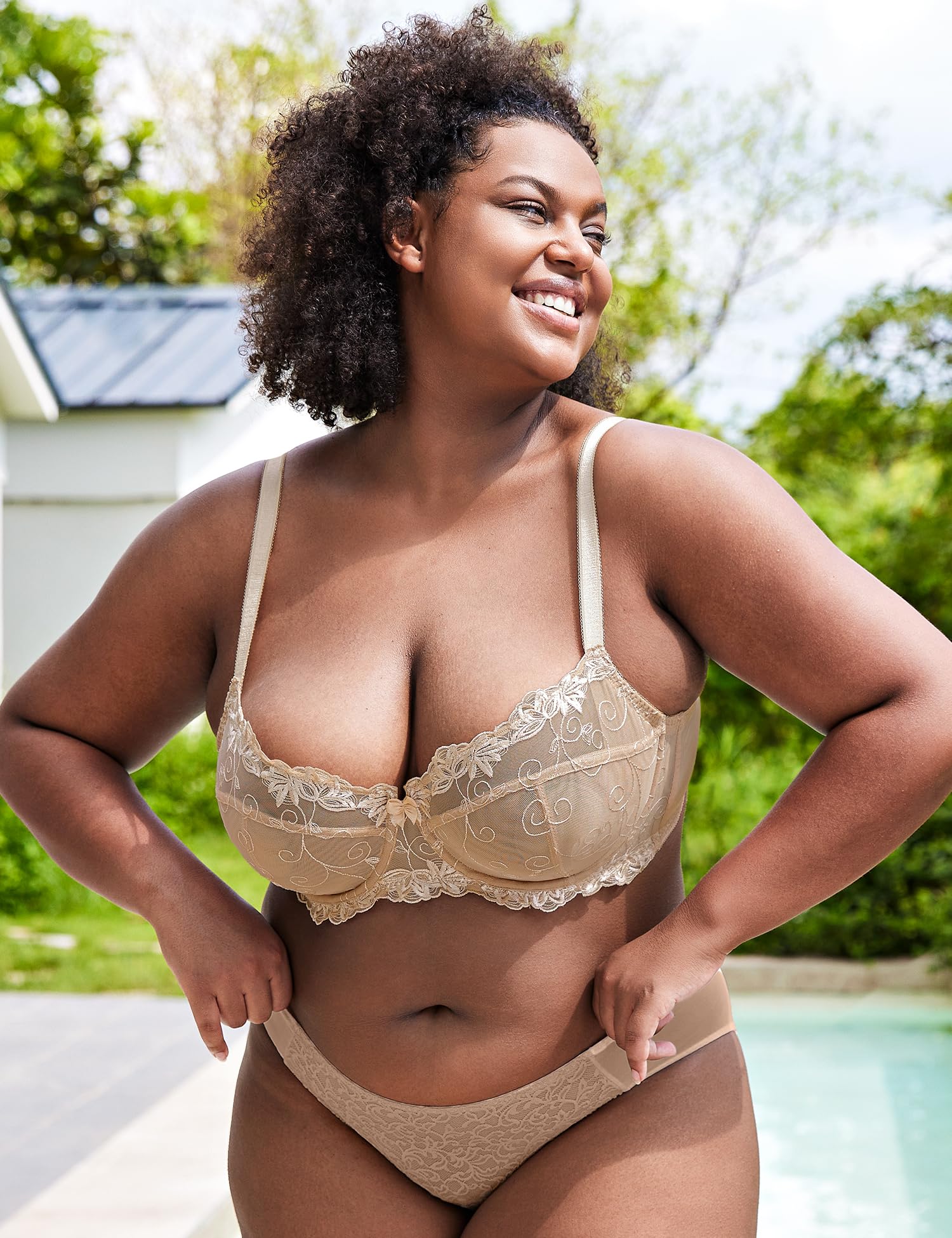 Wingslove Women's Sexy Lace Plus Size Embroidered Sheer Unpadded Underwire Unlined See Through Bra (Nude, 36G)