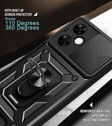 Jusy Case for Oneplus Nord N30 5G with 2 HD Screen Protector, Slide Camera Cover, Kickstand Ring, Magnetic Rugged Drop Protection Phone Cover for 1+ Nord N30 5G (Black)