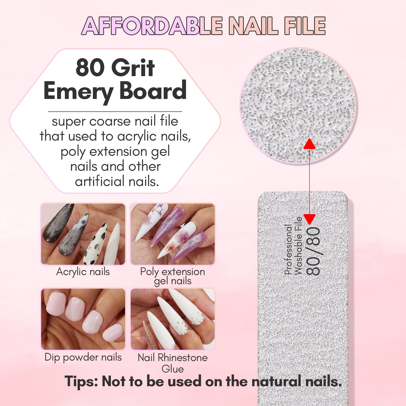 Makartt Nail File: 80 80 Grit Emery Boards for Nails, 10pcs Professional Washable Doubled Sides Coarse Toenail Filer Heavy Duty for Acrylic and Extension Gel Removal, Pedicure Manicure Tools