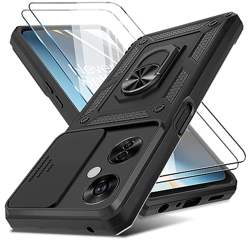 Jusy Case for Oneplus Nord N30 5G with 2 HD Screen Protector, Slide Camera Cover, Kickstand Ring, Magnetic Rugged Drop Protection Phone Cover for 1+ Nord N30 5G (Black)