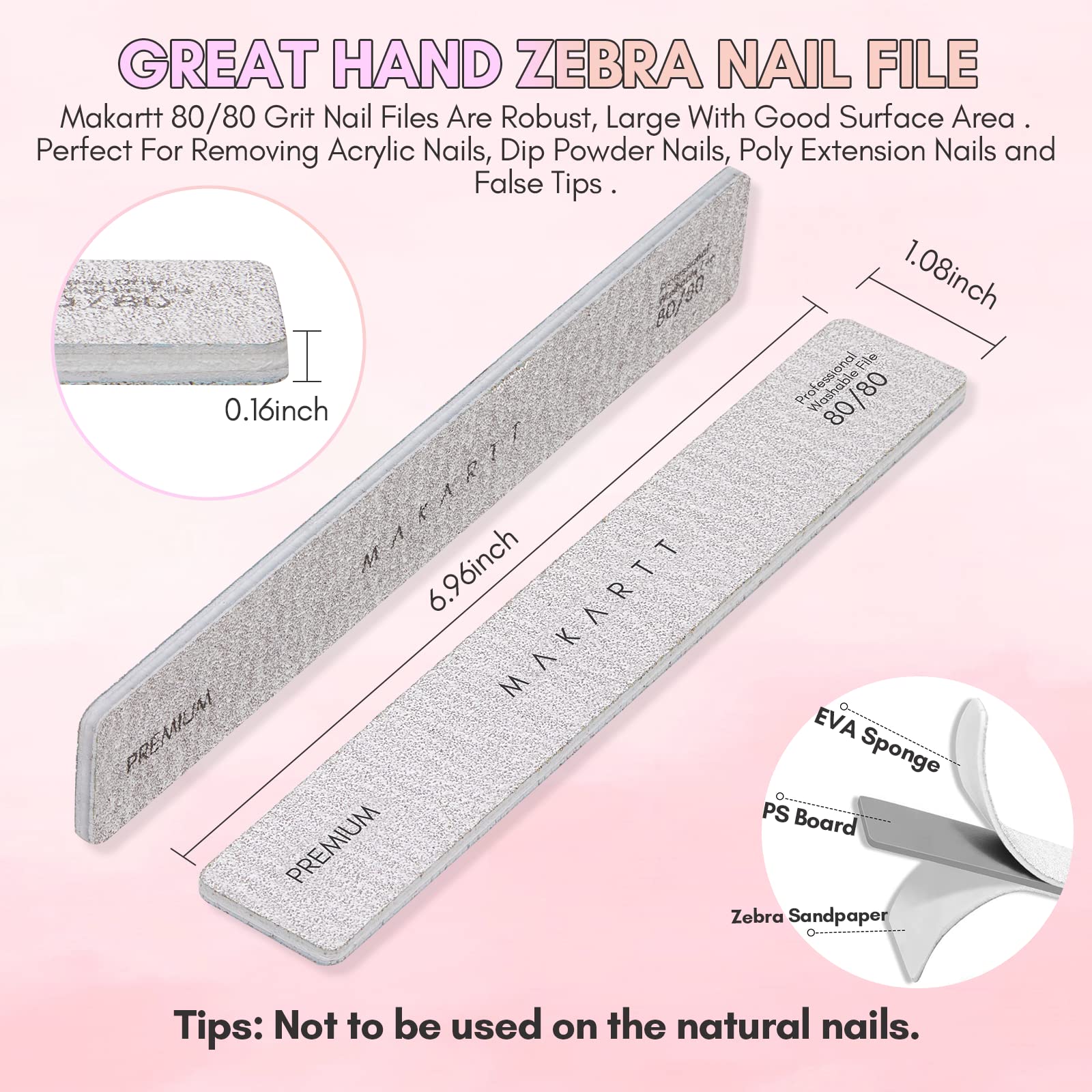 Makartt Nail File: 80 80 Grit Emery Boards for Nails, 10pcs Professional Washable Doubled Sides Coarse Toenail Filer Heavy Duty for Acrylic and Extension Gel Removal, Pedicure Manicure Tools