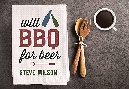 Personalized BBQ for Beer Grilling Towel | Custom Waffle Weave Dish Towel | Personalized Kitchen Towel | Men Grilling Gift | Personalized Dish Towel | Barbecue Gift | Men's Kitchen Gift