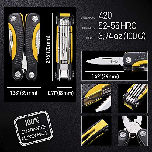 Bundle of 2 Items - Mini Multitool Knife 12 in 1 - Small Pocket Multi Tool with Knife and Pliers - Best Pocket Knife for Urban Work Hobby Unboxing - Stocking Stuffers for Men - Gift for Men and Women