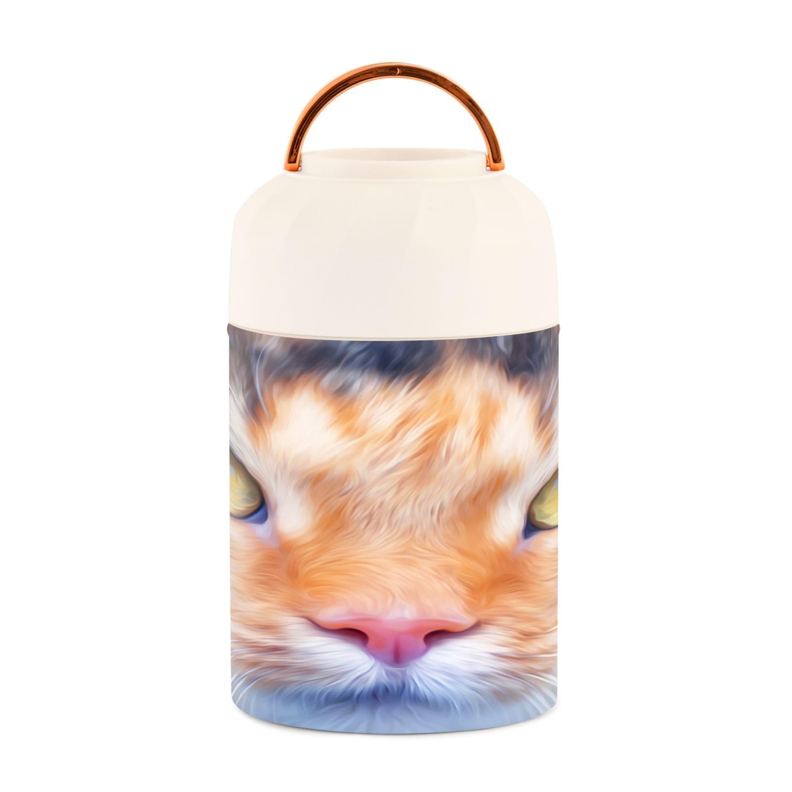 CUPADA Pretty Kitten Cute Food Jar, Lovely Cats Pets Insulated Hot Food Jars Vacuum 17OZ with Folding Spoon for Work Trip Picnic Camping