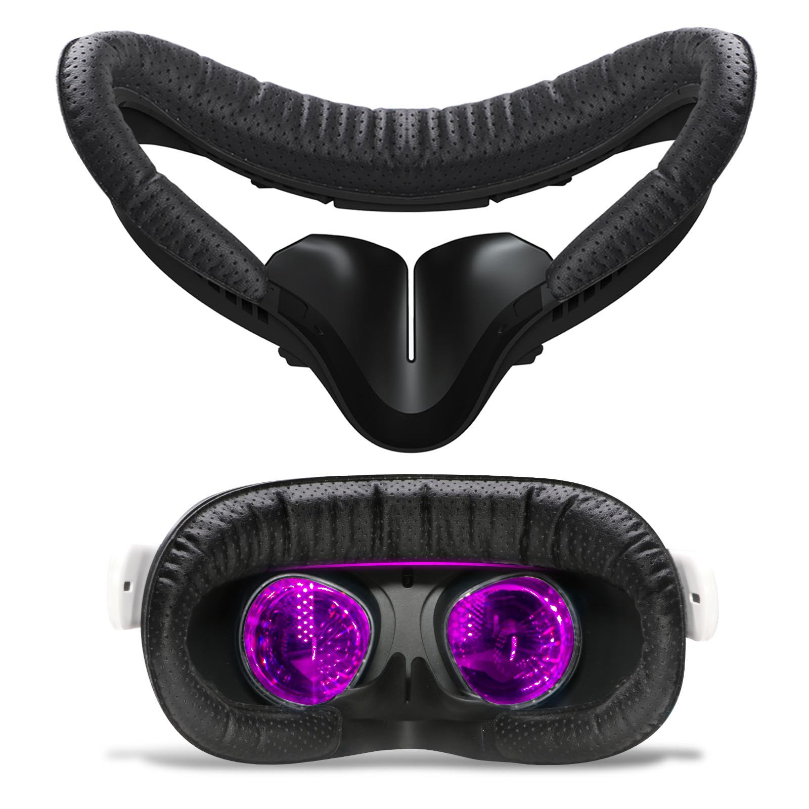 VR Facial Interface & Face Pad for Oculus Quest 2, VR Face Cover Cushion Replacement Compatible with Quest 2,Breathable Holes Leather Protective VR Accessories