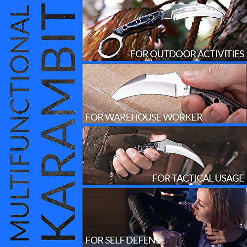 Bundle of 2 Items - Pocket Knife - Tactical Folding Knife - Knife with Fire Starter Paracord Handle - Claw Knife Micarta Handle Sharp Blade - Camping Knives - CSGO Karambits for Men and Women - Gifts