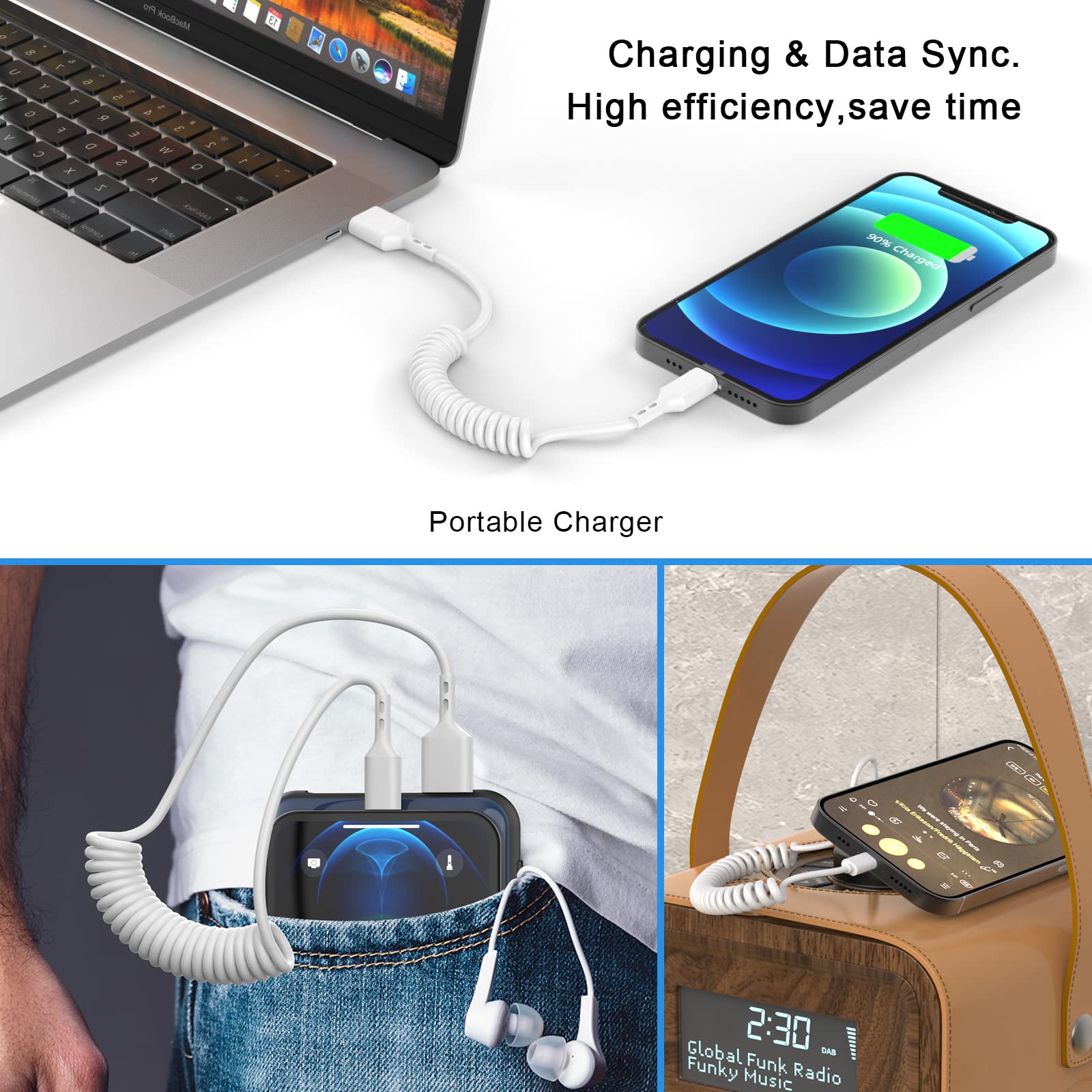 Coiled Lightning Charging Cable 3FT,2 Pack [Apple MFi Certified] iPhone Charger Cord Super Fast Data Syncing Cord for iPhone 14/13/Pro/Mini/12/11/Xs/Xr/X/8/7/6 Connect CarPlay Wall Charger Block