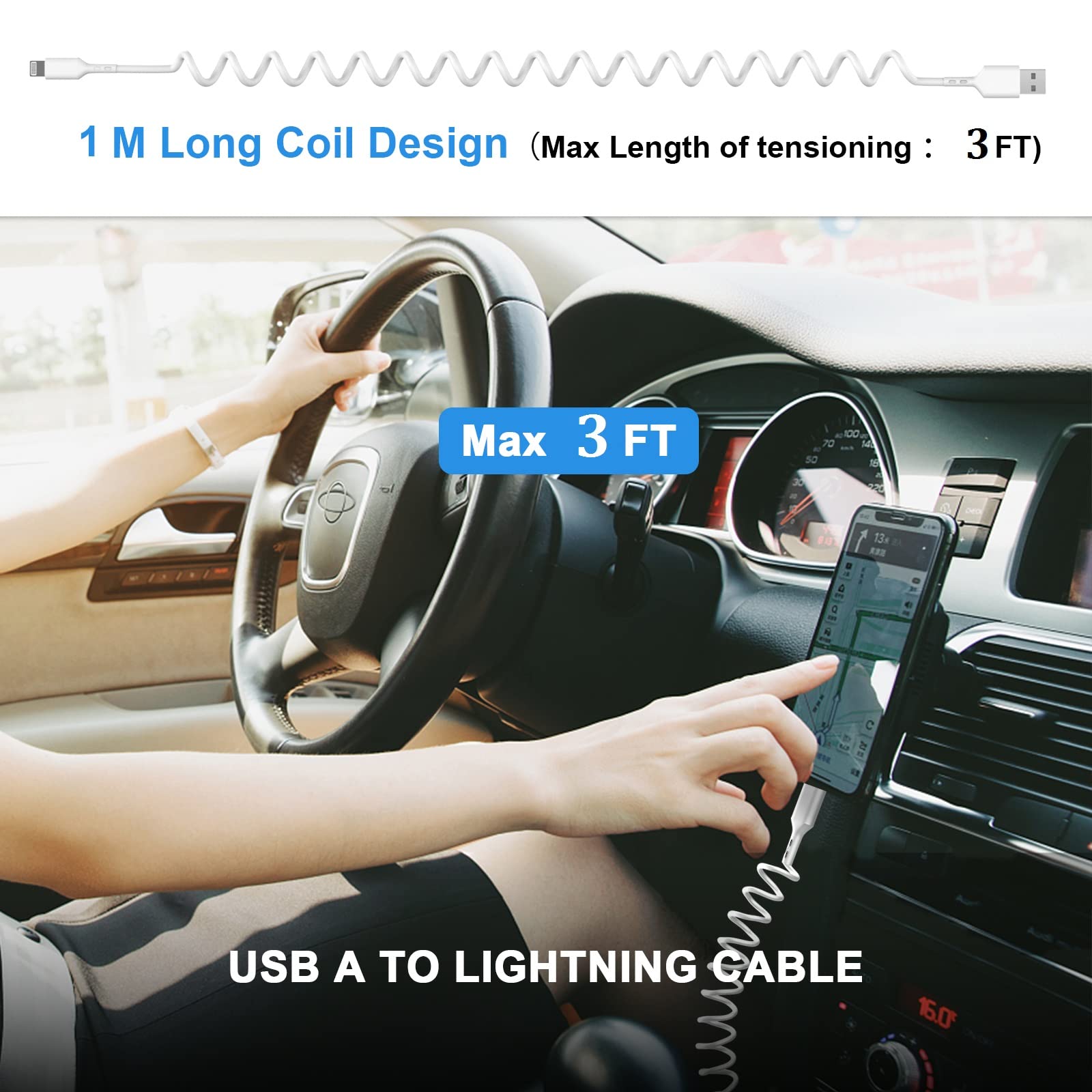 Coiled Lightning Charging Cable 3FT,2 Pack [Apple MFi Certified] iPhone Charger Cord Super Fast Data Syncing Cord for iPhone 14/13/Pro/Mini/12/11/Xs/Xr/X/8/7/6 Connect CarPlay Wall Charger Block