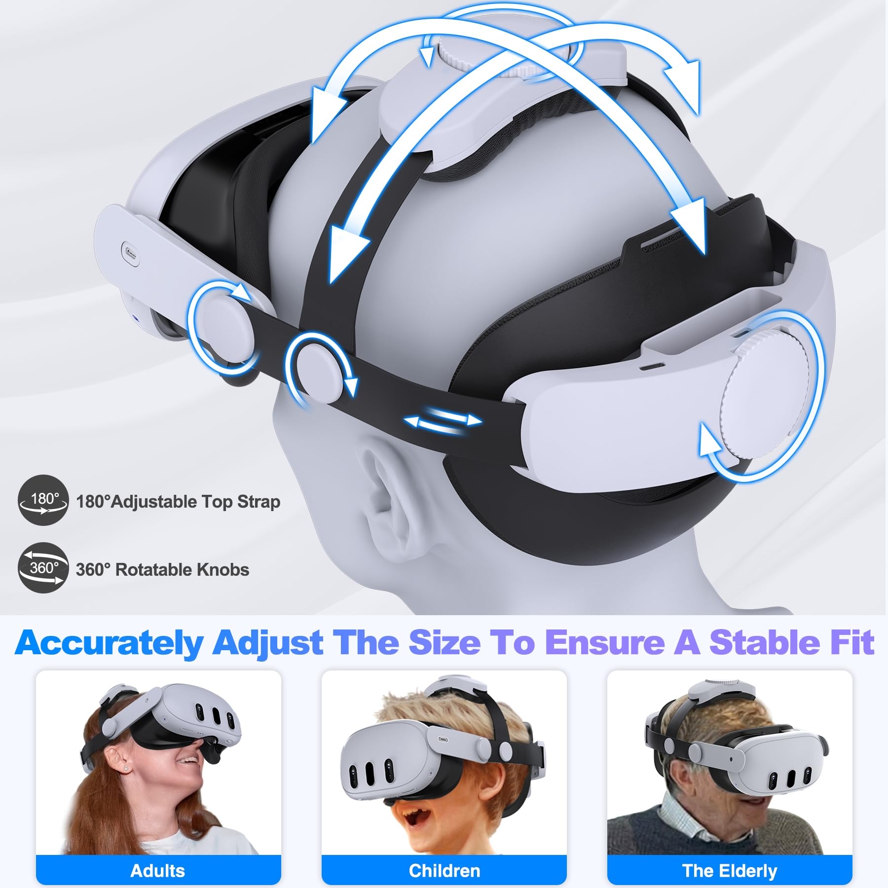 Kawaye Comfort Head Strap for Meta Quest 3S/Quest 3/Quest 2 Head Strap, Double Knobs Adjustable Elite Strap Replacement,VR Headset Accessories Strap Enhanced Support&Comfort&Reduce Pressure