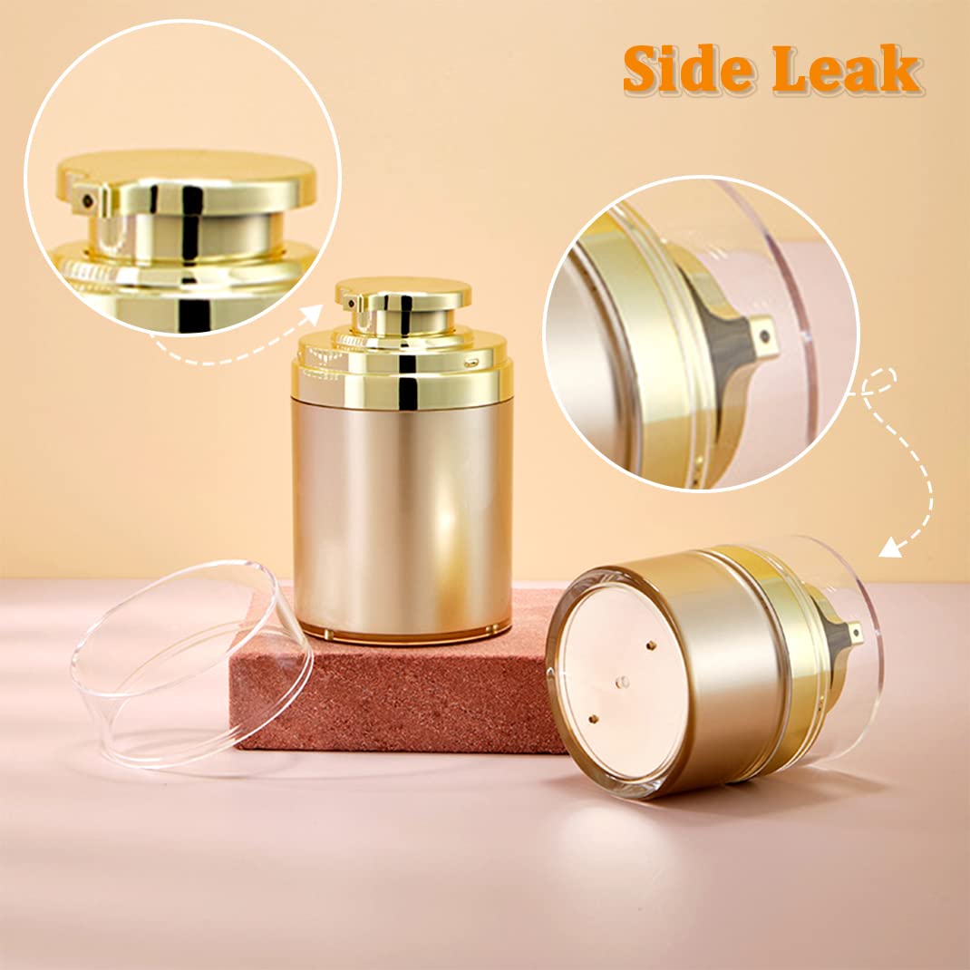 3pcs Golden Refillable Vacuum Bottle Cream Jar Side Leaking 1.0 oz 30ml Cosmetic Air Pump Jars Travel Containers Lotion Cream Dispenser for Makeup Lotion Moisturizer Creams