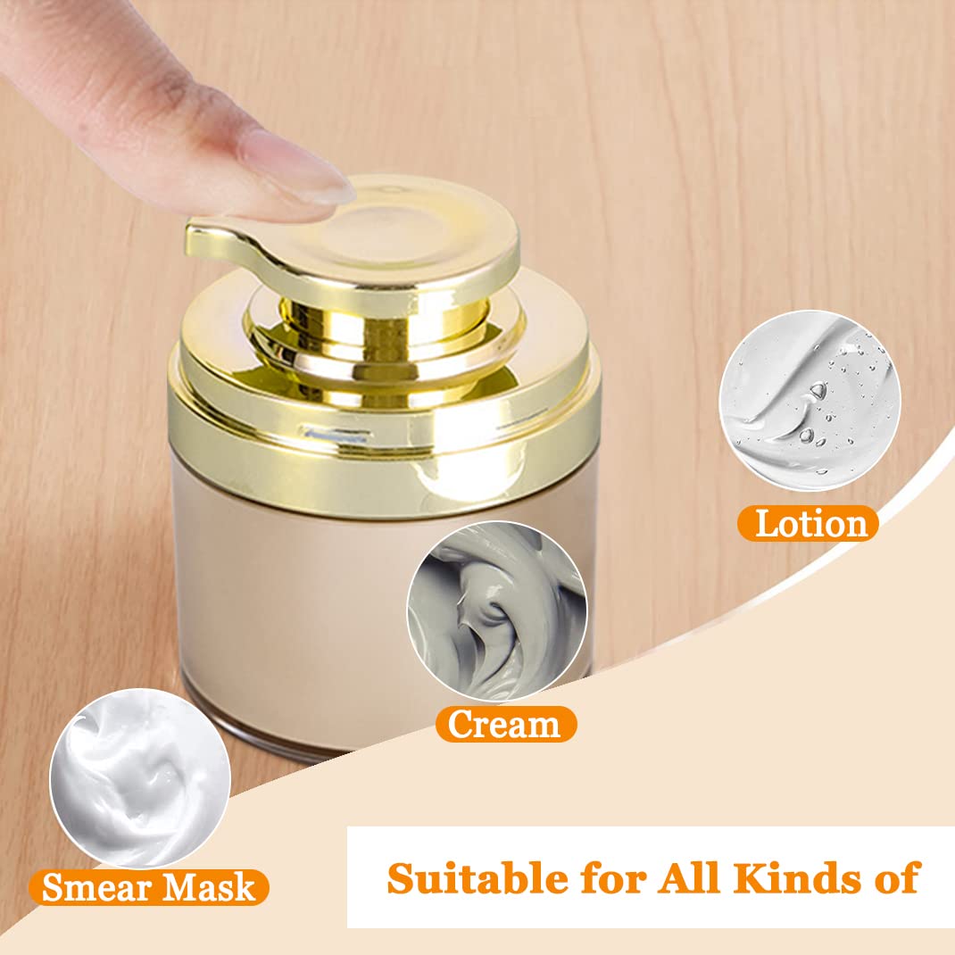 3pcs Golden Refillable Vacuum Bottle Cream Jar Side Leaking 1.0 oz 30ml Cosmetic Air Pump Jars Travel Containers Lotion Cream Dispenser for Makeup Lotion Moisturizer Creams