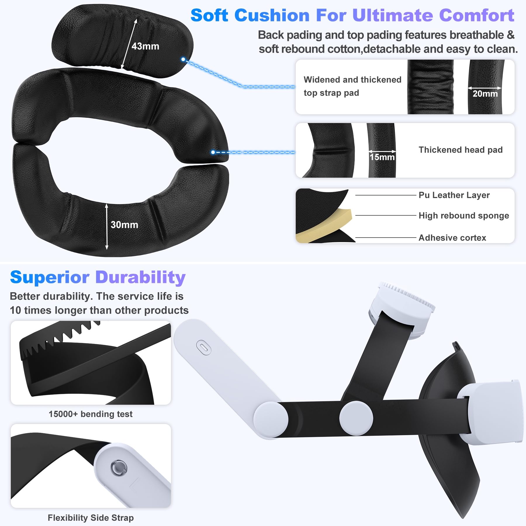 Kawaye Comfort Head Strap for Meta Quest 3S/Quest 3/Quest 2 Head Strap, Double Knobs Adjustable Elite Strap Replacement,VR Headset Accessories Strap Enhanced Support&Comfort&Reduce Pressure