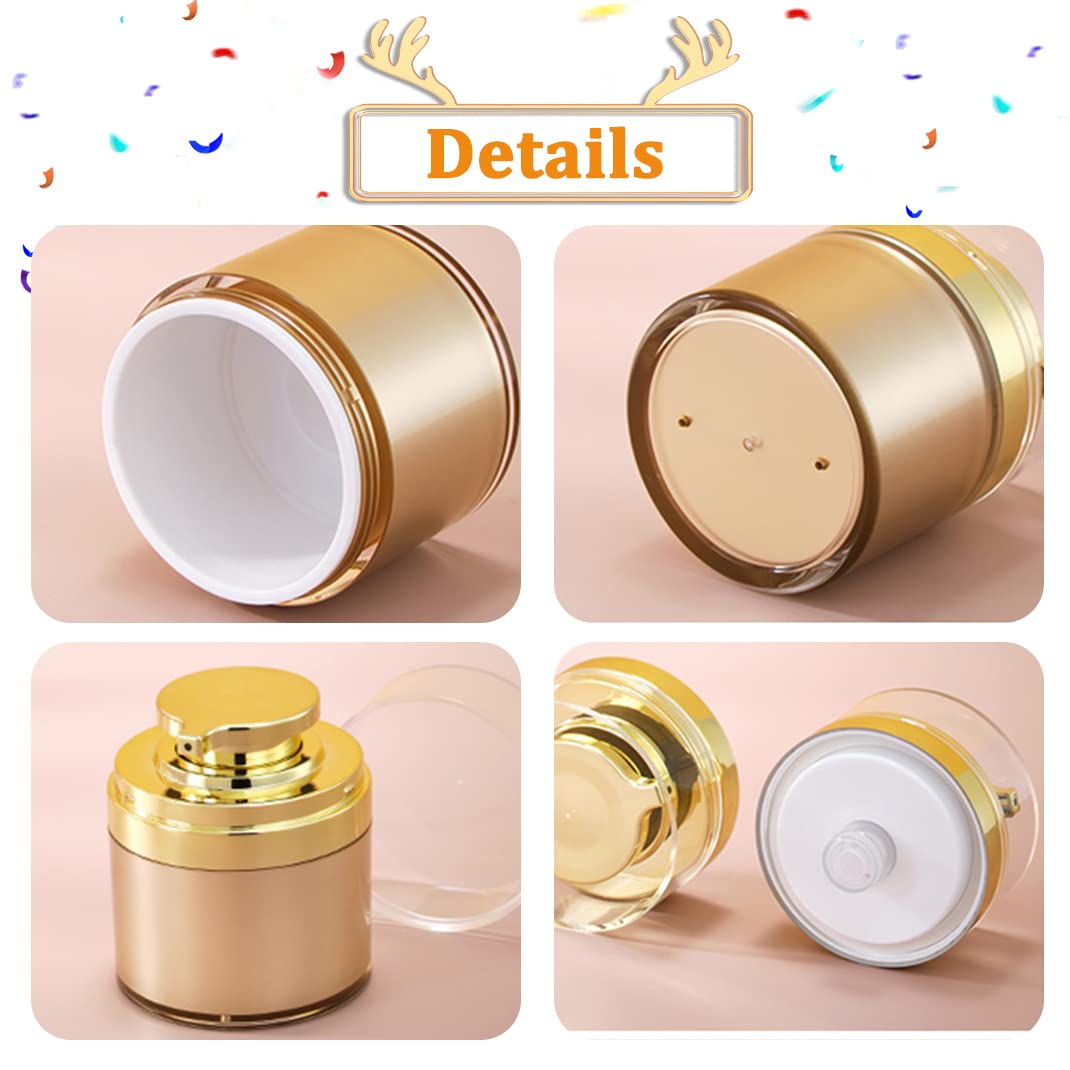 3pcs Golden Refillable Vacuum Bottle Cream Jar Side Leaking 1.0 oz 30ml Cosmetic Air Pump Jars Travel Containers Lotion Cream Dispenser for Makeup Lotion Moisturizer Creams