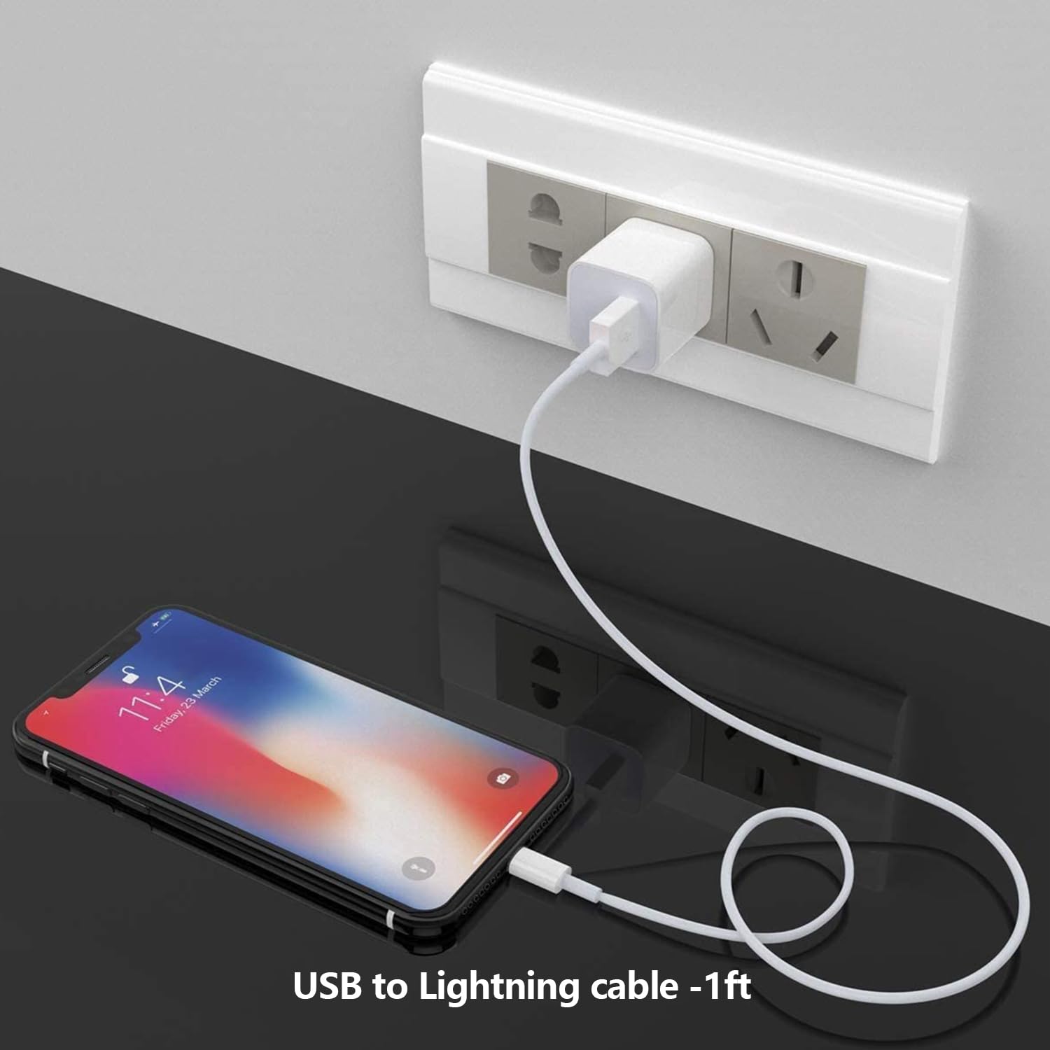 GKW Carplay iPhone Charger Cord 1ft [MFi Certified] Short USB to Lightning Charging Cable for iPhone 14/13/12/11/X/XR/XS Max/8/7/6 Plus, iPad, Aiapot Pro, 12 inch White 1-Pack
