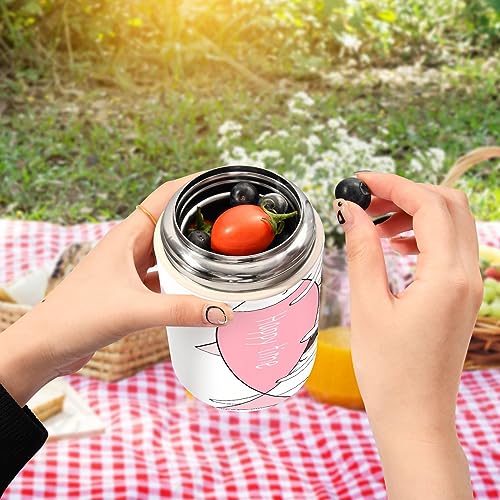 CUPADA Funny Cat Fish Food Jar, Happy Time Summer Insulated Hot Food Jars Vacuum 17OZ with Folding Spoon for Work Trip Picnic Camping