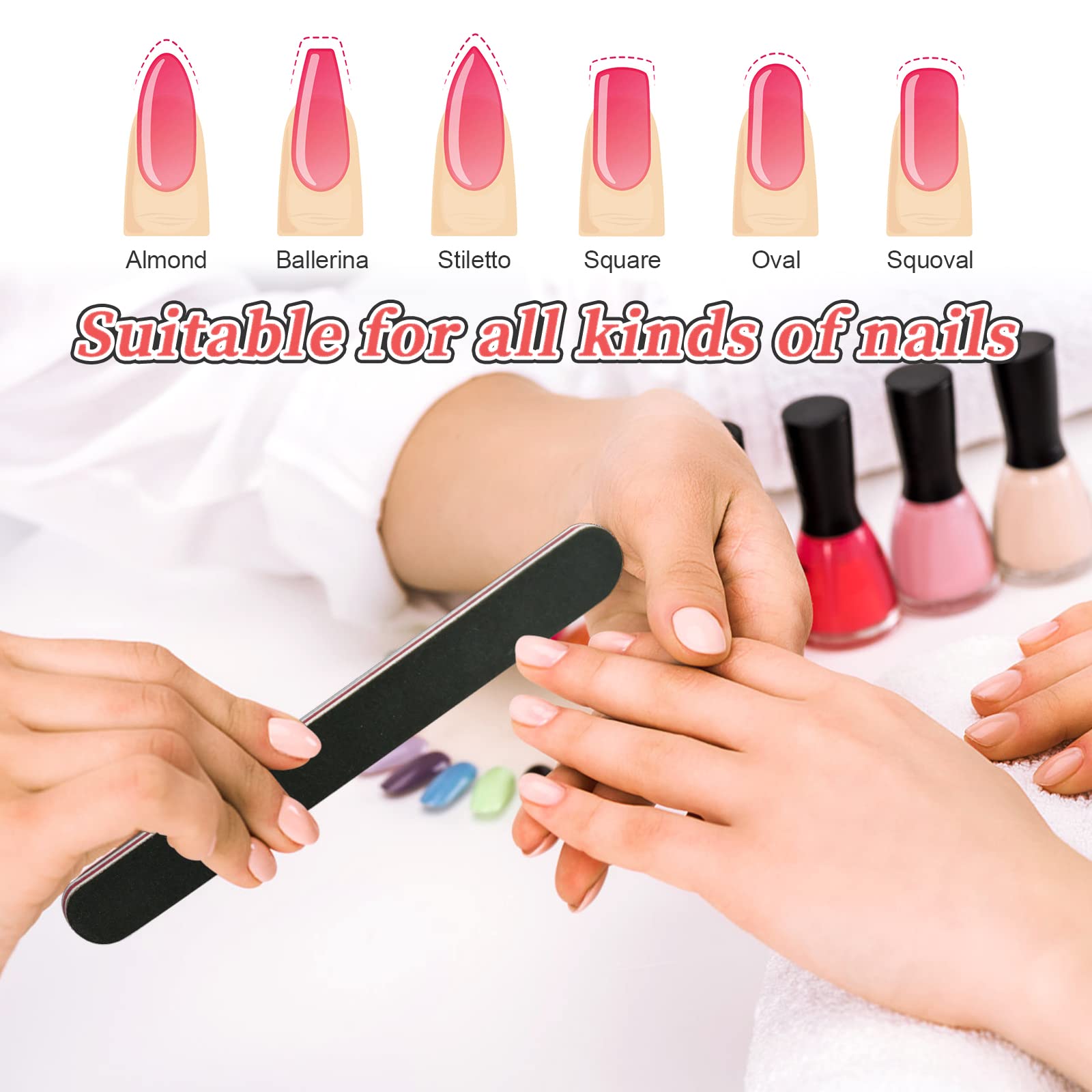 Sularpek Nail File, 12 PCS Emery Board, 100/180 Grit Double Sides Fingernail Files, Professional Emery Boards for Natural, Gel & Acrylic Nails(Black)