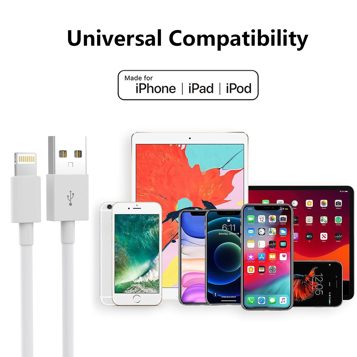 GKW Carplay iPhone Charger Cord 1ft [MFi Certified] Short USB to Lightning Charging Cable for iPhone 14/13/12/11/X/XR/XS Max/8/7/6 Plus, iPad, Aiapot Pro, 12 inch White 1-Pack