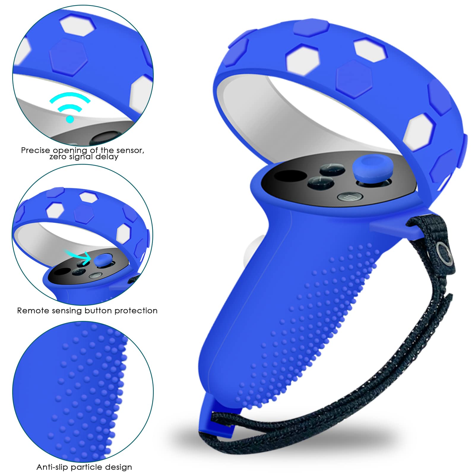 JYMEGOVR for Oculus Quest 2 Silicone Cover, Protective Cover Accessories for Meta VR, Multi Colors Soft Shell Skin, Controller Grips & Face Cover Set (Blue)