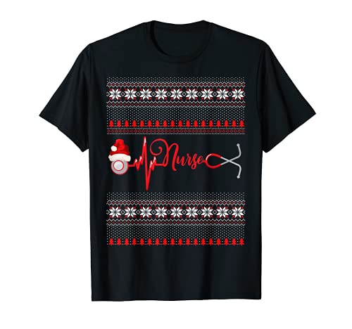 Stethoscope Heartbeat Santa Costume Ugly Christmas Nurse T-Shirt