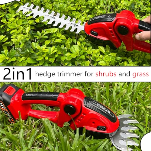 Cordless Hedge Trimmer-24V Electric Shrub Trimmer Grass Shears Handheld Grass Cutter, Hedge Shear with 2 PCS Rechargeable Battery, Charger and Toolbox to for Garden, Lawn, Red