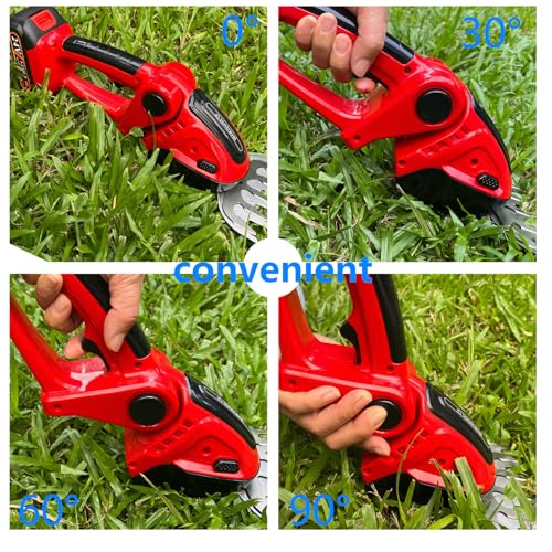 Cordless Hedge Trimmer-24V Electric Shrub Trimmer Grass Shears Handheld Grass Cutter, Hedge Shear with 2 PCS Rechargeable Battery, Charger and Toolbox to for Garden, Lawn, Red