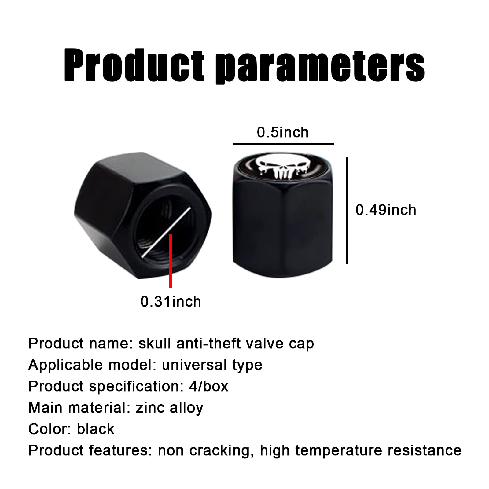 Fogfar 4 Pack Car Valve Stem Caps, Skull Tire Air Valve Caps for Car, Universal Tire Wheel Rim Dust Covers (Black & White)