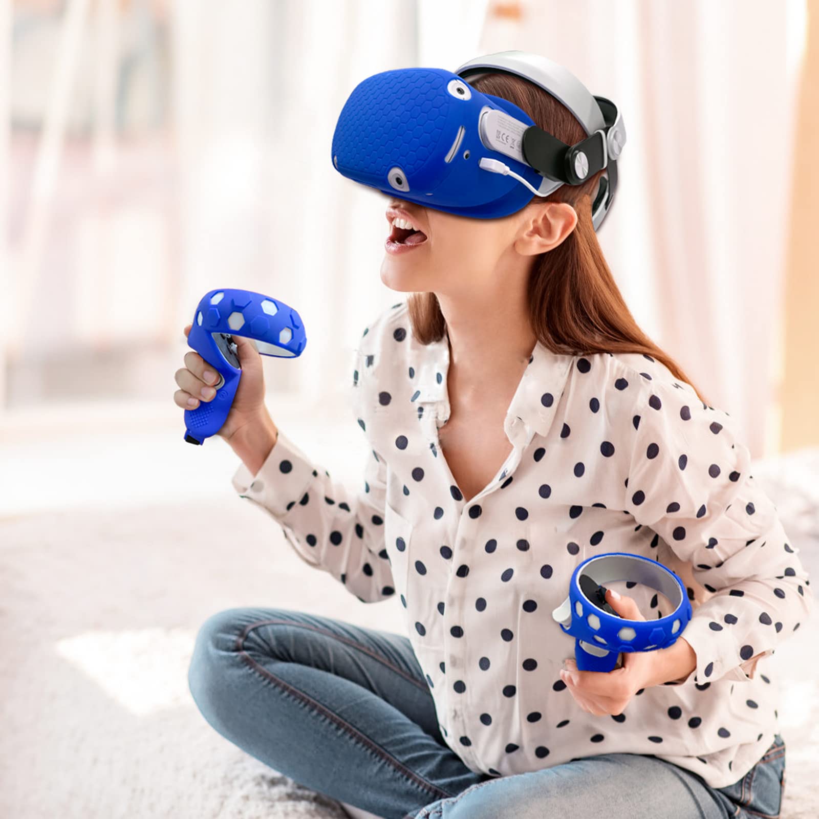 JYMEGOVR for Oculus Quest 2 Silicone Cover, Protective Cover Accessories for Meta VR, Multi Colors Soft Shell Skin, Controller Grips & Face Cover Set (Blue)