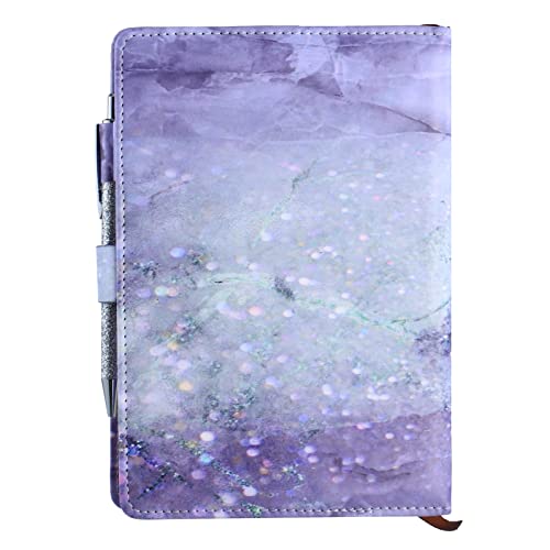 Diary with Lock for Girls and Women, Lock Diary for Teen Girls with Leather Cover and Pen holder, Size A5 Password Notebook with Combination Lock, Sparkly Silver Writing Pen included (Purple 2)