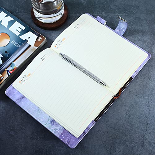 Diary with Lock for Girls and Women, Lock Diary for Teen Girls with Leather Cover and Pen holder, Size A5 Password Notebook with Combination Lock, Sparkly Silver Writing Pen included (Purple 2)