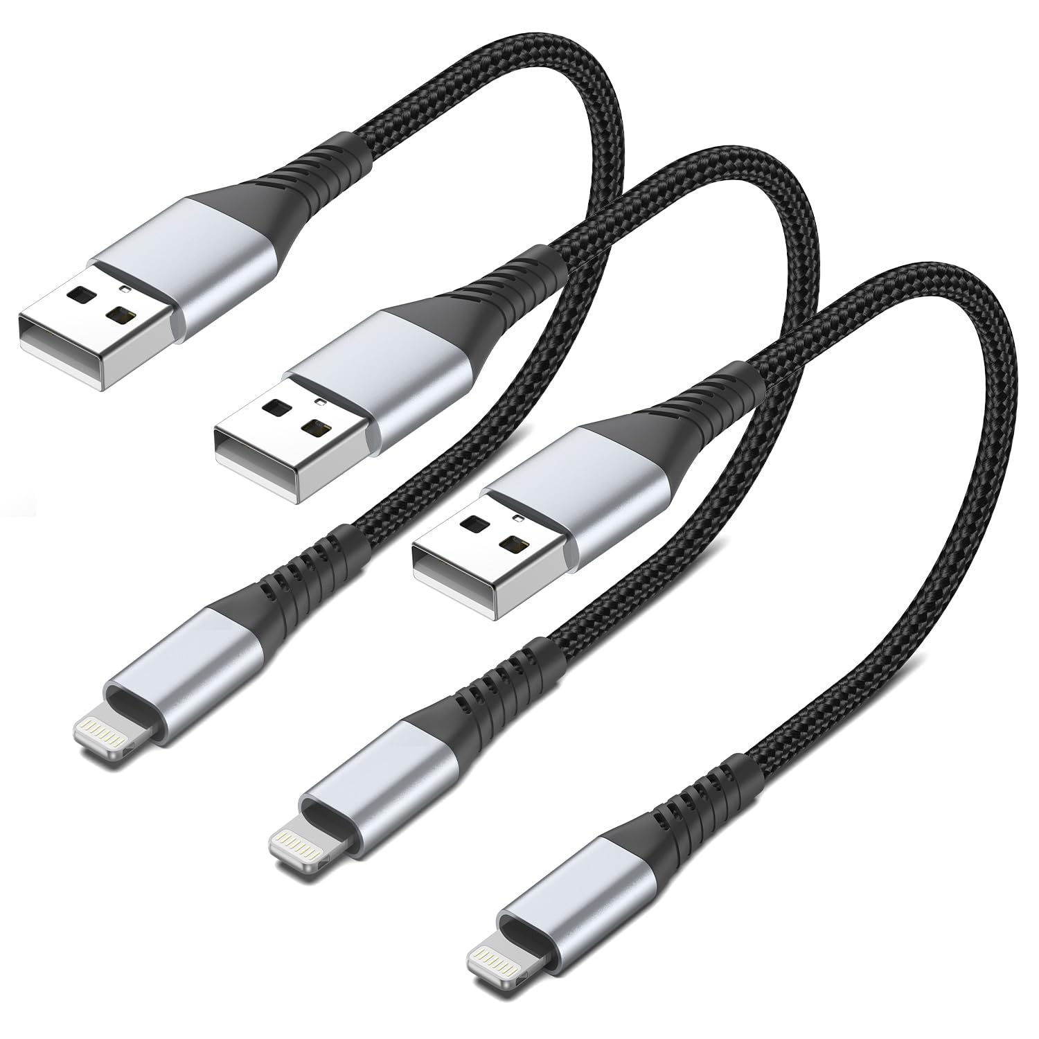 6 inch Short iPhone Charging Cable, 3Pack 0.5ft USB to Lightning Cable Braided iPhone Charger Short Cord Fast Charging for Apple iPhone 14 13 12 11 Pro Max Mini 10 8 7 Plus XR XS MAX SE, AirPods